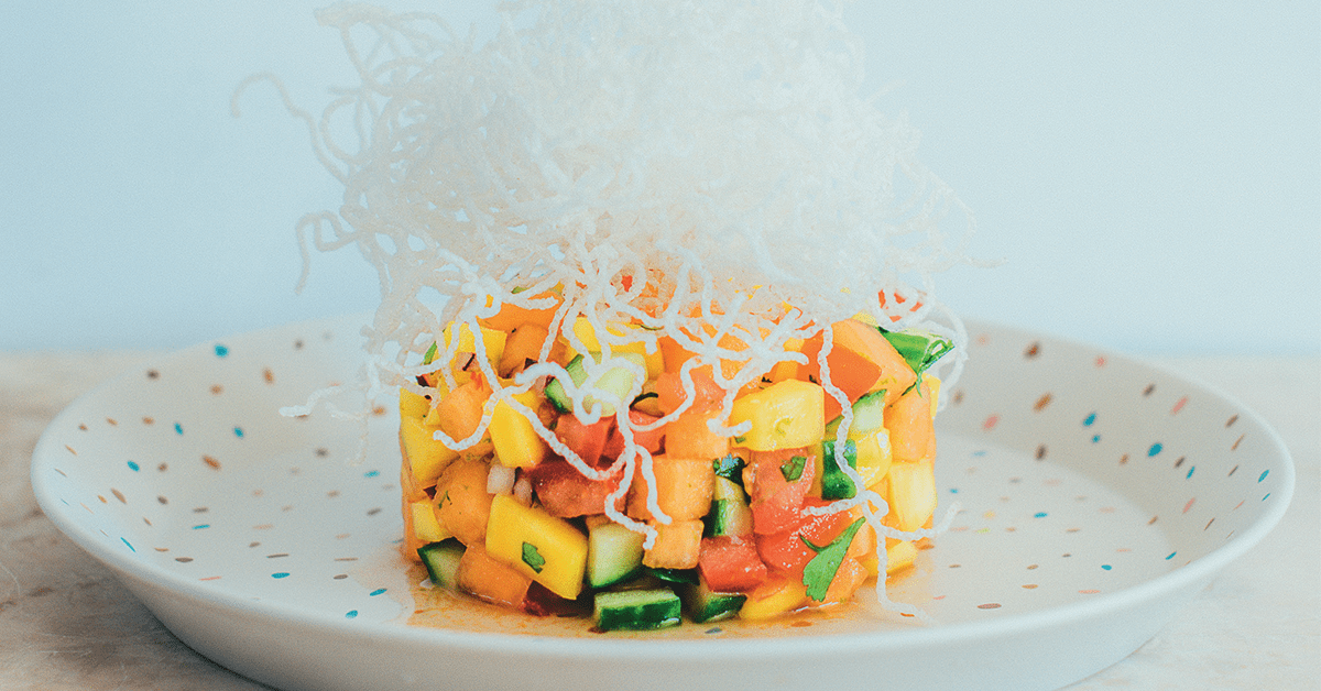 Vegan voorgerecht: tartaar met mango, gember en mihoen